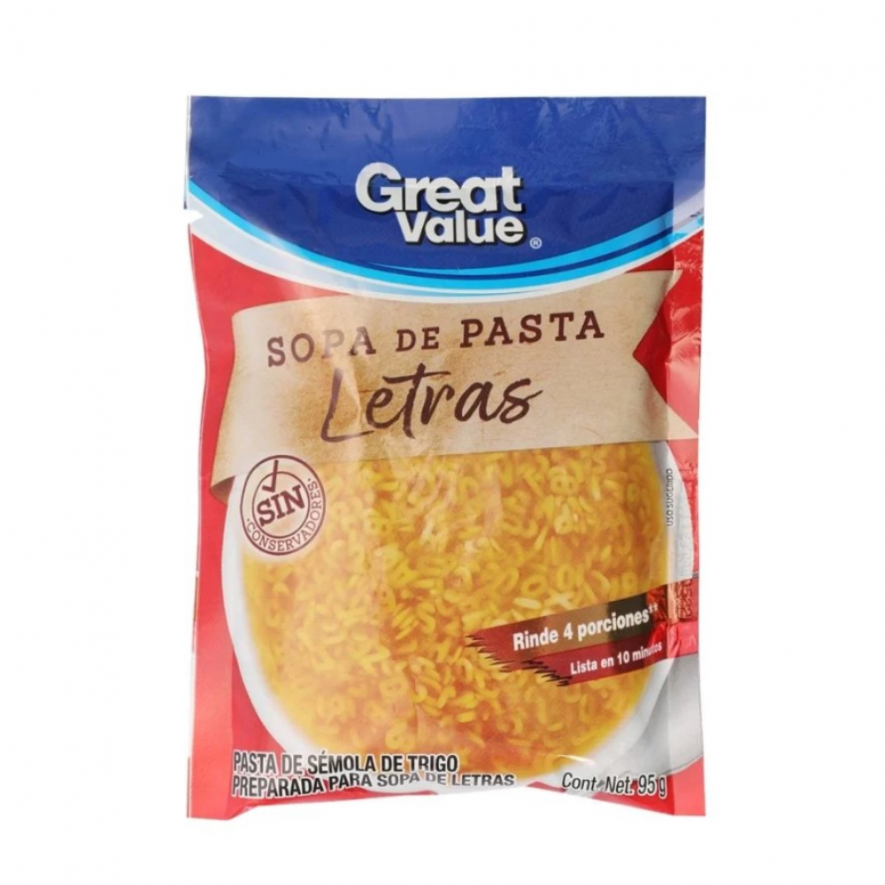 Sopa de pasta letras Great Value (95 g / 3.... $3.12 en Cuba | Nercado