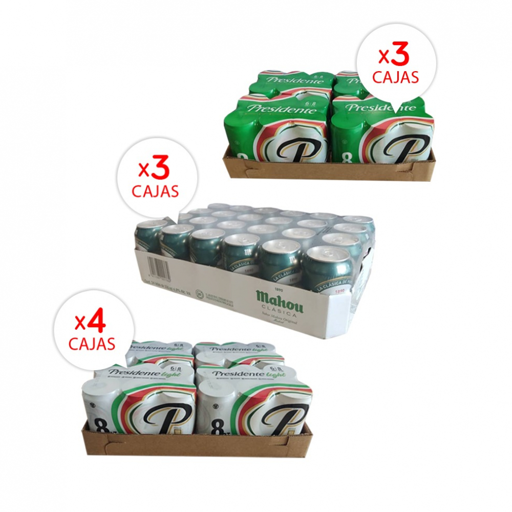 Cerveza de lata Presidente + Cerveza de lata Mahou + Cerveza de lata ...
