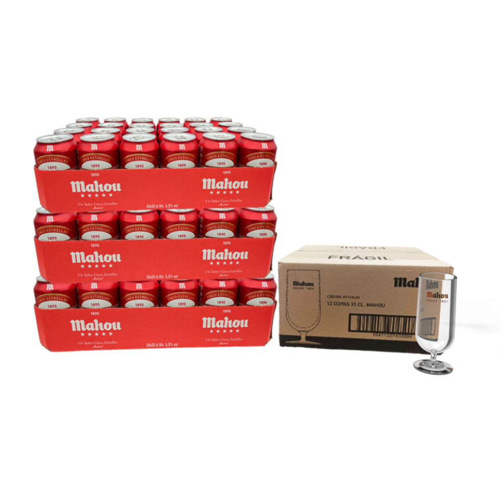 Cinco Estrellas Mahou can beer + gift glass cups | Online Agency to Buy ...