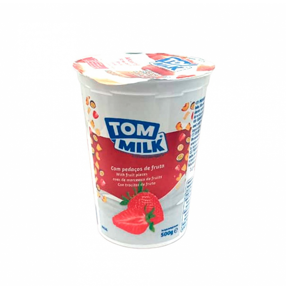 Yogurt pasteurizado sabor fresa con trocitos de frutas Tom Milk (500 g ...