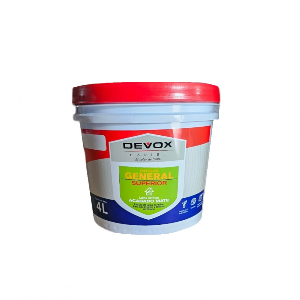 Pintura superior acrílica interior y exterior color blanco Devox Caribe (4 L) | Supermarket 23 ...