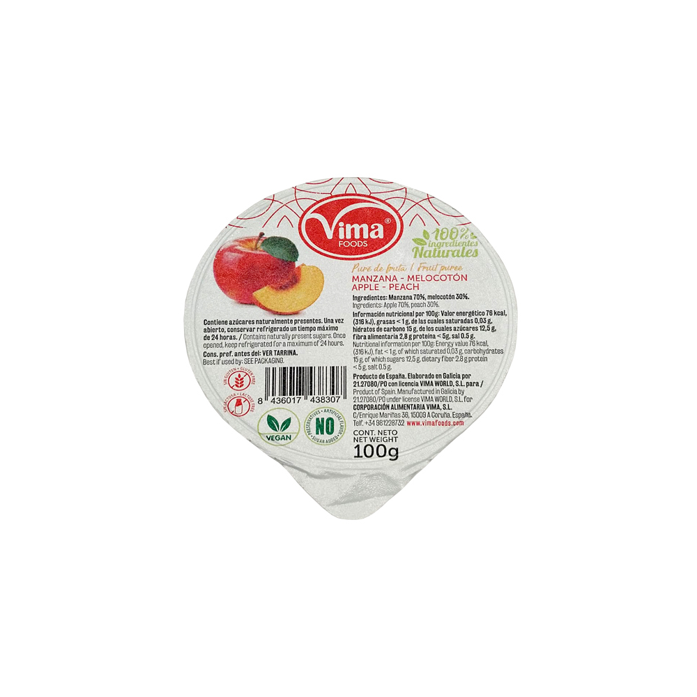 Puré de frutas de manzana y melocotón Vima Foods (100 g / 3.52 oz ...