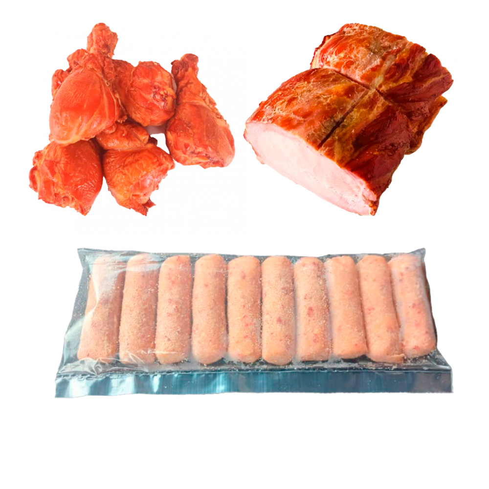 Skinless and boneless smoked pork loin + Charcoal chicken thighs + Ham ...