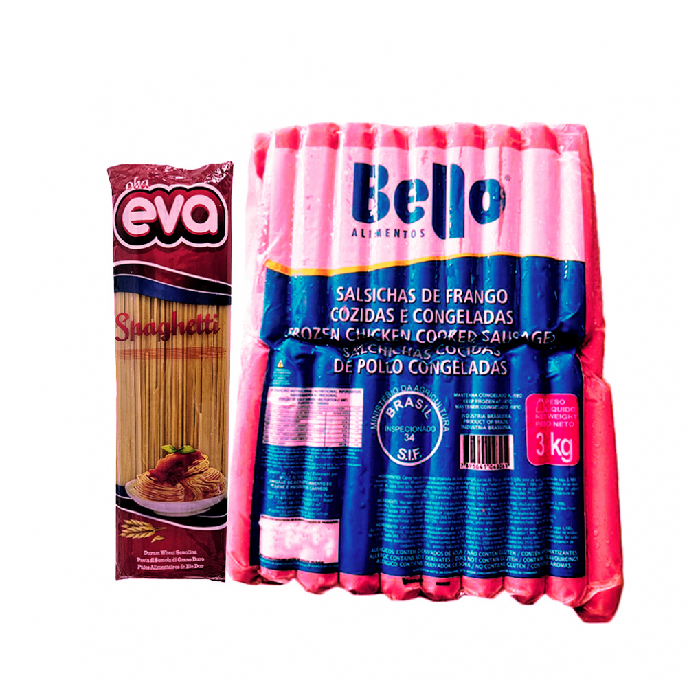Salchichas cocidas de pollo Bello + Espaguetis Eva | Supermarket 23 es ...