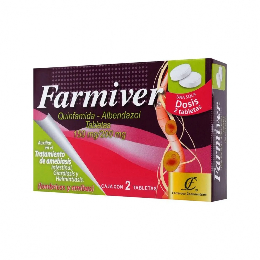 Farmiver. Quinfamida 150 mg + Albendazol 200 mg (2 tabletas ...