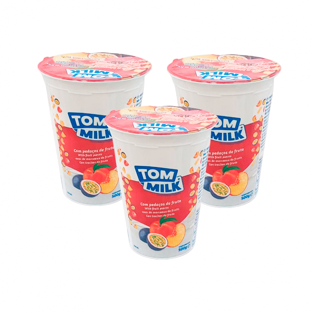 Yogurt pasteurizado sabor melocotón y maracuyá con trocitos de frutas ...