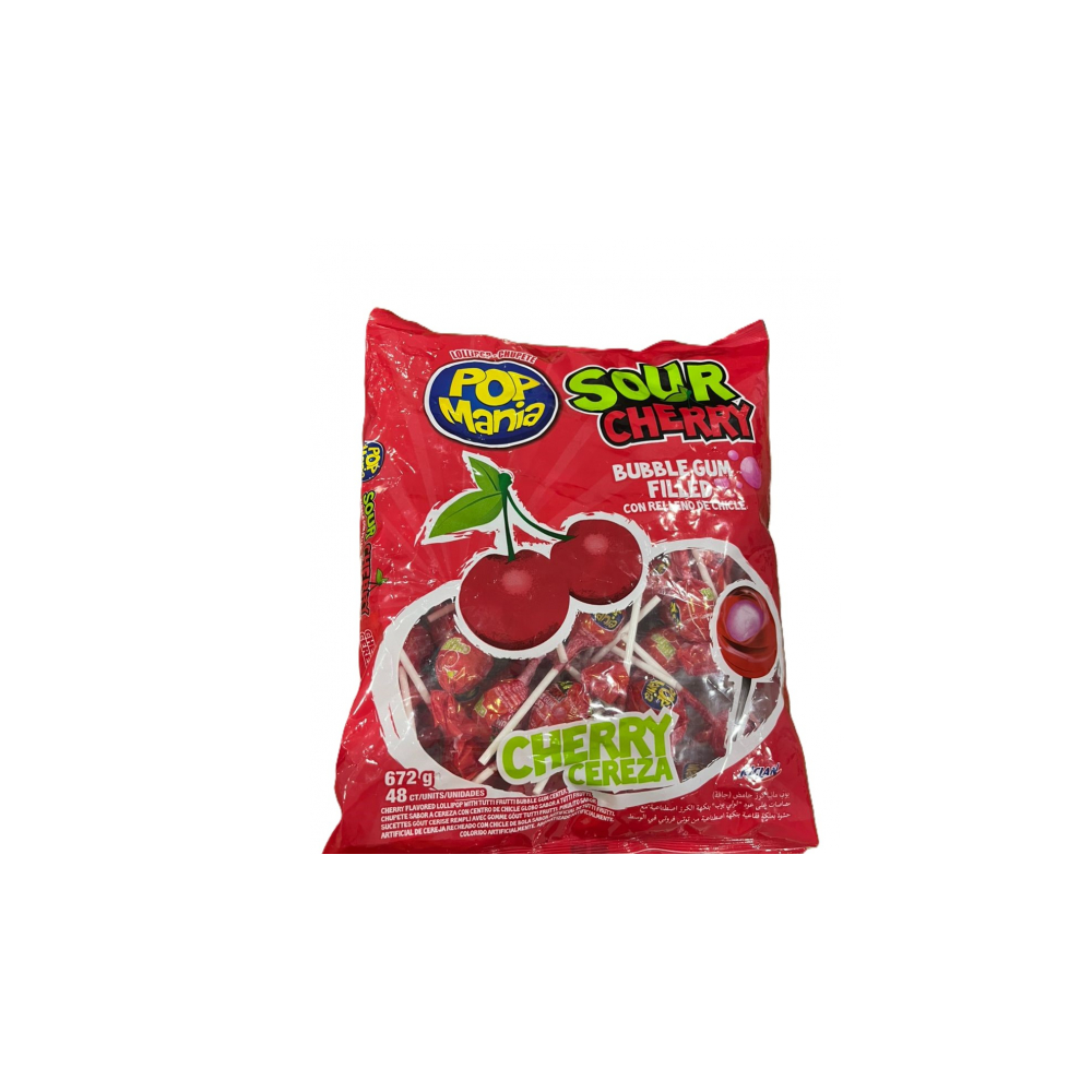 Paquete de chupa chupa sabor a cereza agria relleno de chicle Pop Mania ...