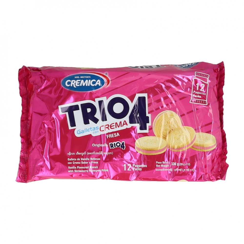 Galletas de vainilla rellenas con crema sabor fresa Trio 4 Mrs. Bector ...