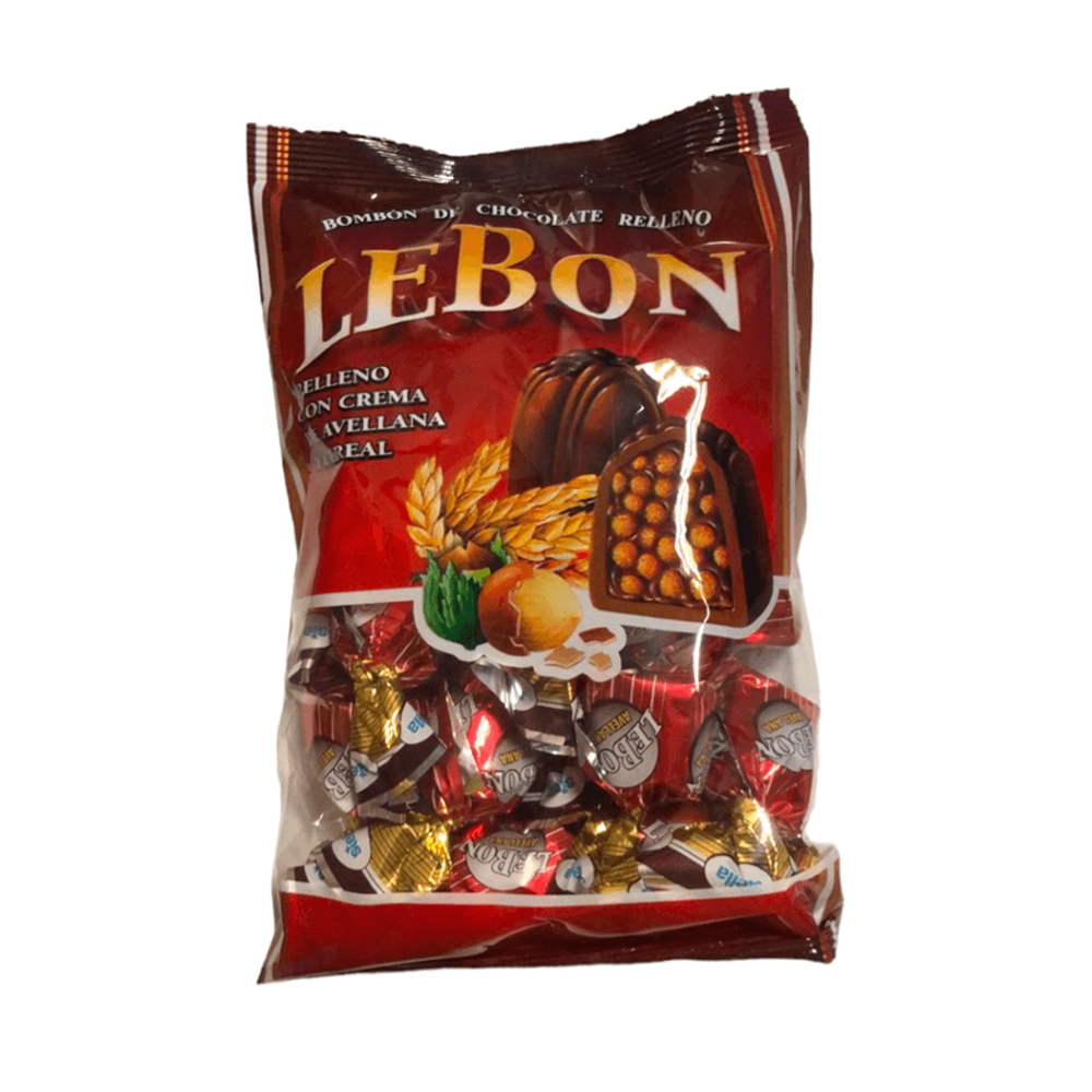 Bombón de chocolate relleno con crema de avellana y cereal Lebon (240 g ...
