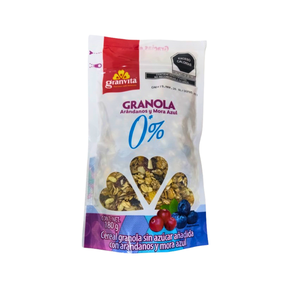 Cereal de granola sin azúcar con arándanos y mora azul Granvita (180 g ...