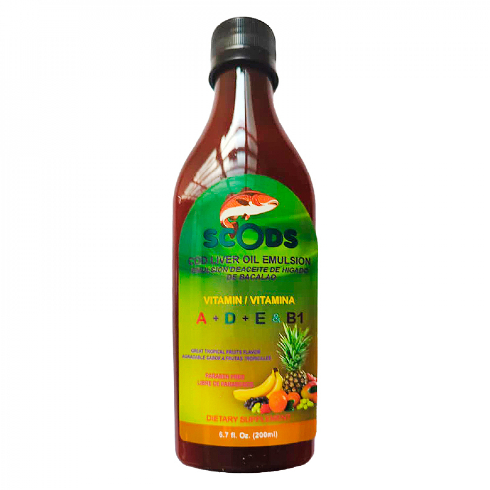 Emulsión de aceite de hígado de bacalao con vitaminas A + D + E + B1 ...