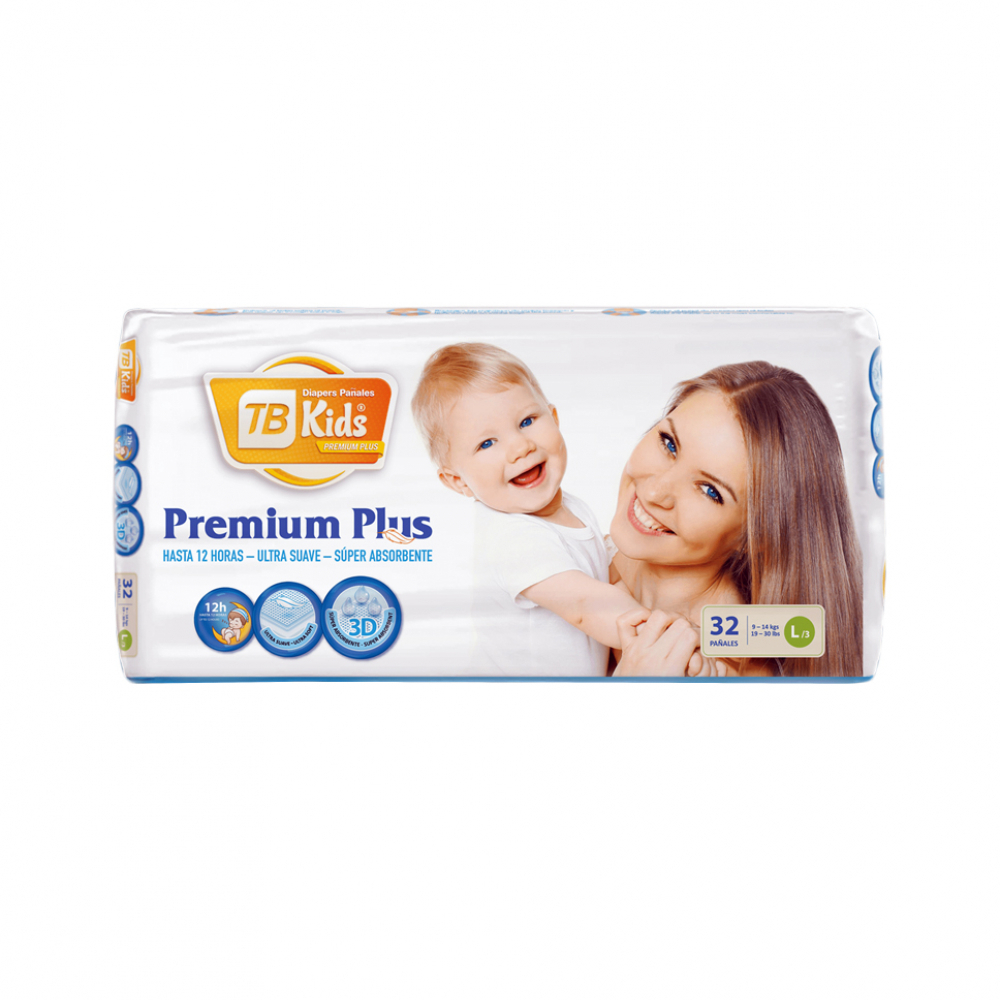 Pañales - culeros - desechables L/3 TB Kids Premium Plus (32 U ...