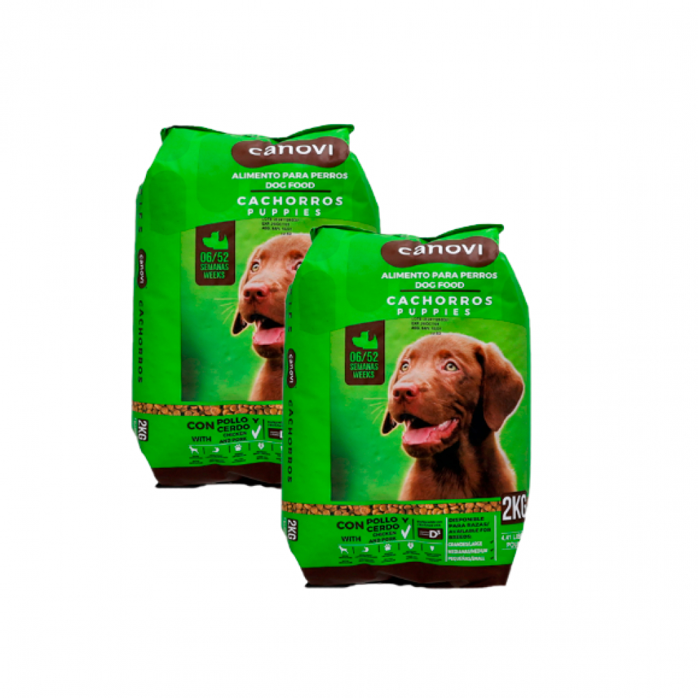 Alimento seco para perros cachorros con pollo y cerdo Canovi ( 2 x 2 kg ...