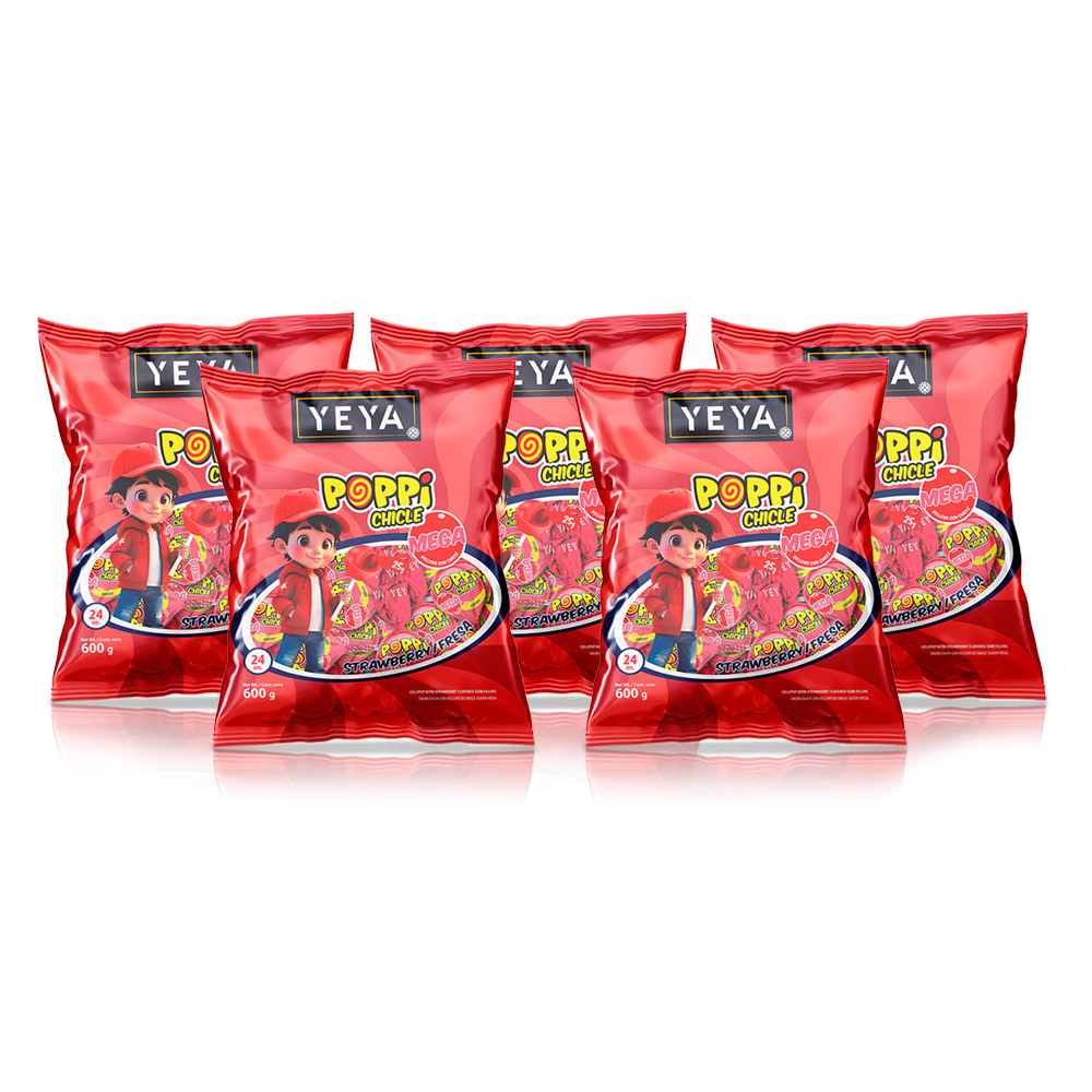 Yeya lollipop with strawberry flavored gum filling (5 x 600 g / 1.32 lb ...