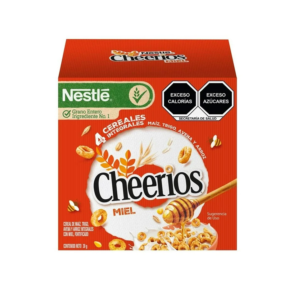 Cereal integral de maiz trigo avena y arroz con miel Cheerios Nestlé ...