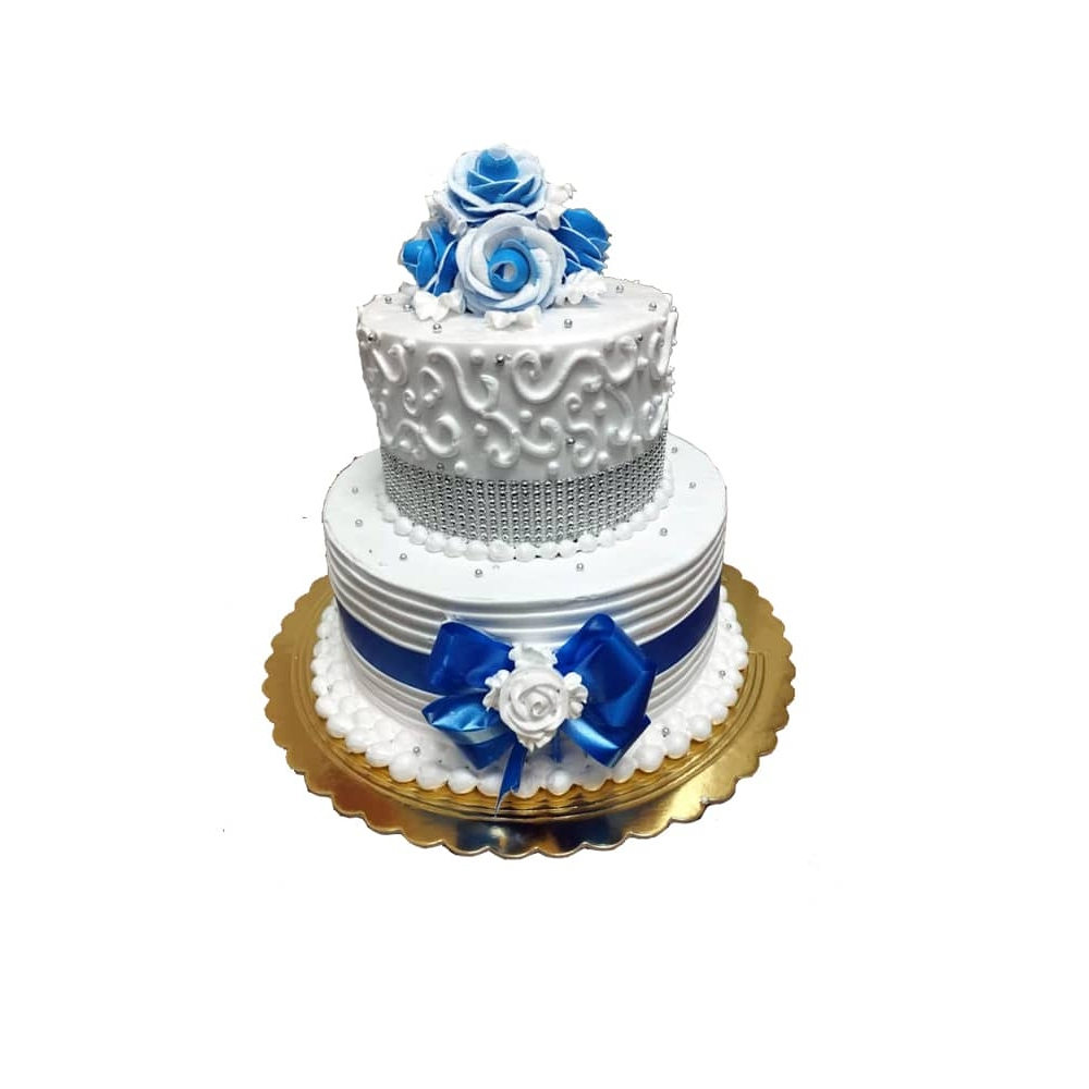 Two-tiered blue flower cake (for 25 people) OLA Cake | Online Agency to ...