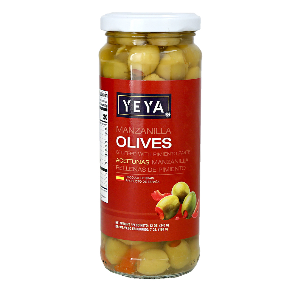 Aceitunas españolas manzanilla rellenas de pimientos YEYA (340 g / 12 ...