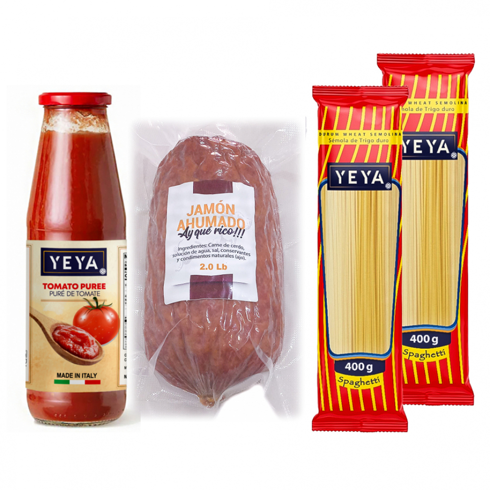 Spaghetti + Tomato puree + Smoked ham | Online Agency to Buy and Send ...
