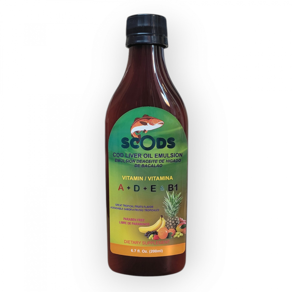 Emulsión de aceite de hígado de bacalao con vitaminas A + D + E + B1 ...